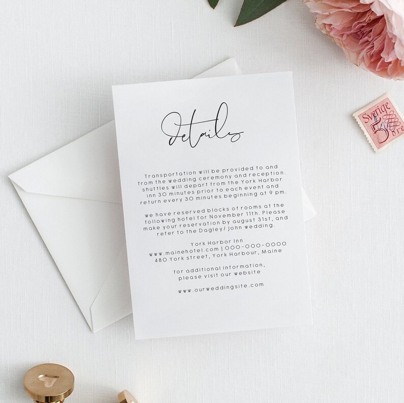 Wedding Details Card Template Elegant Wedding Invitation - Etsy