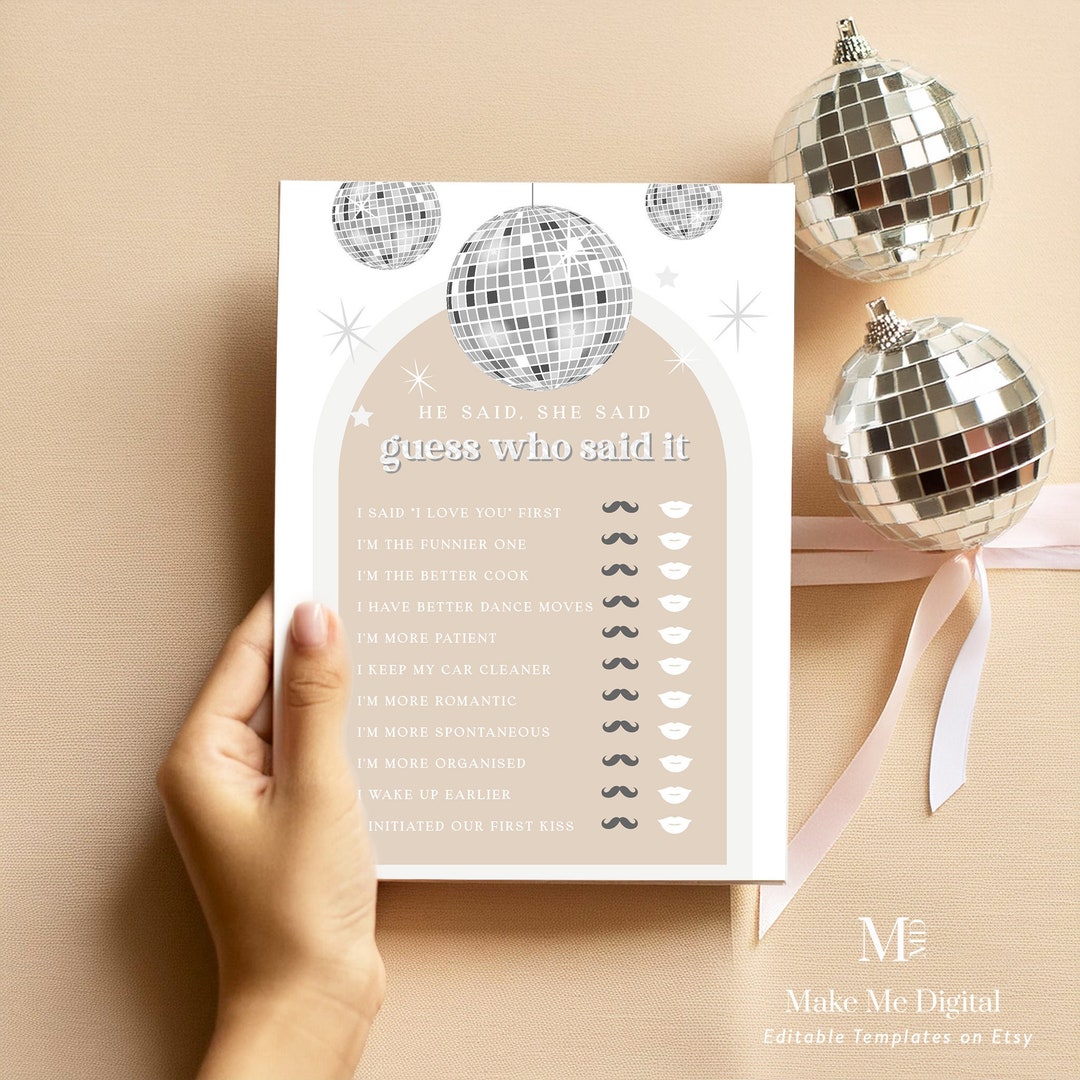 Disco Ball Diva Bridal Shower Games, Silver Glitter Festival Hen Do Bride Vs Groom Printable ...