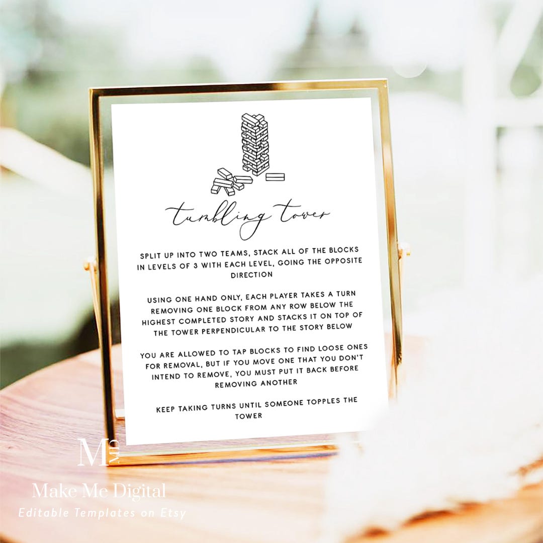 Wedding Tumbling Tower Sign, Minimalist Tumbling Timbers Rules Sign ...