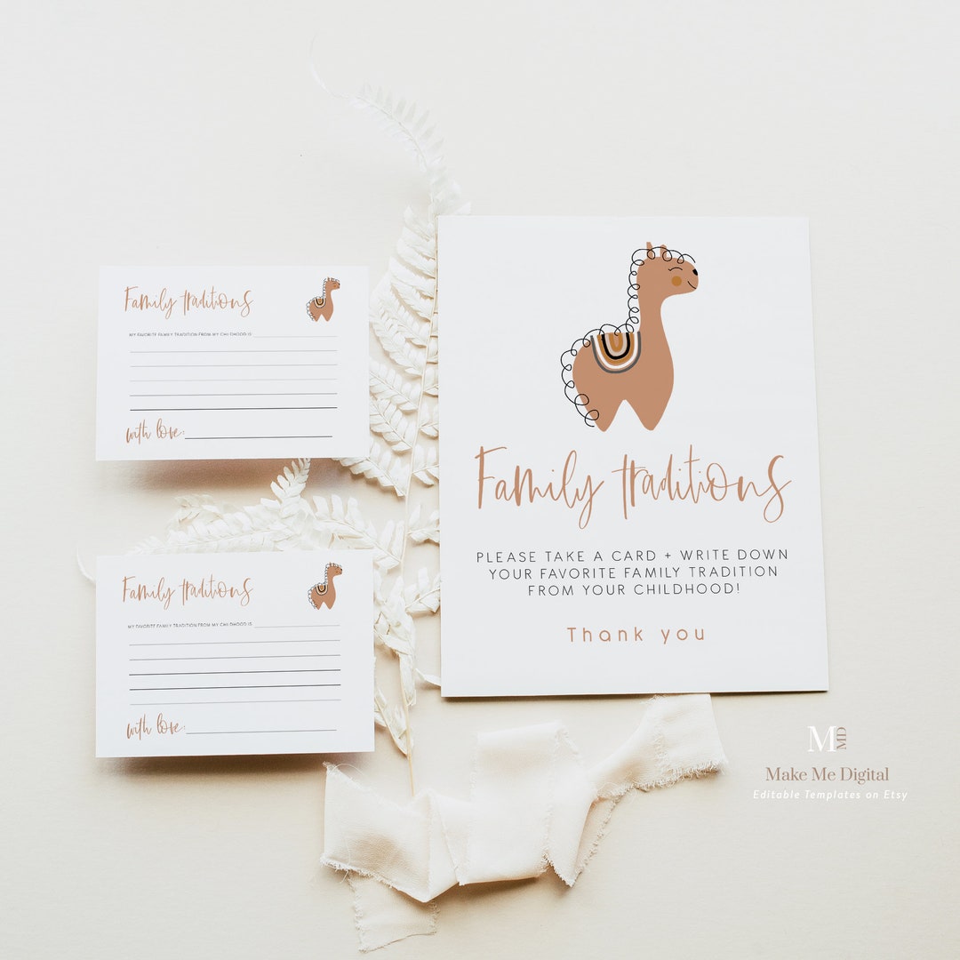Boho Rainbow Llama Family Traditions Sign and Card, Bohemian Alpaca ...