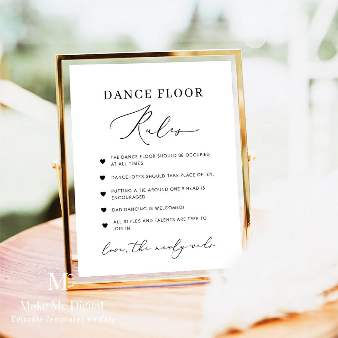 Elegant Wedding Dance Floor Rules Sign, Modern Wedding Sign, Instant ...