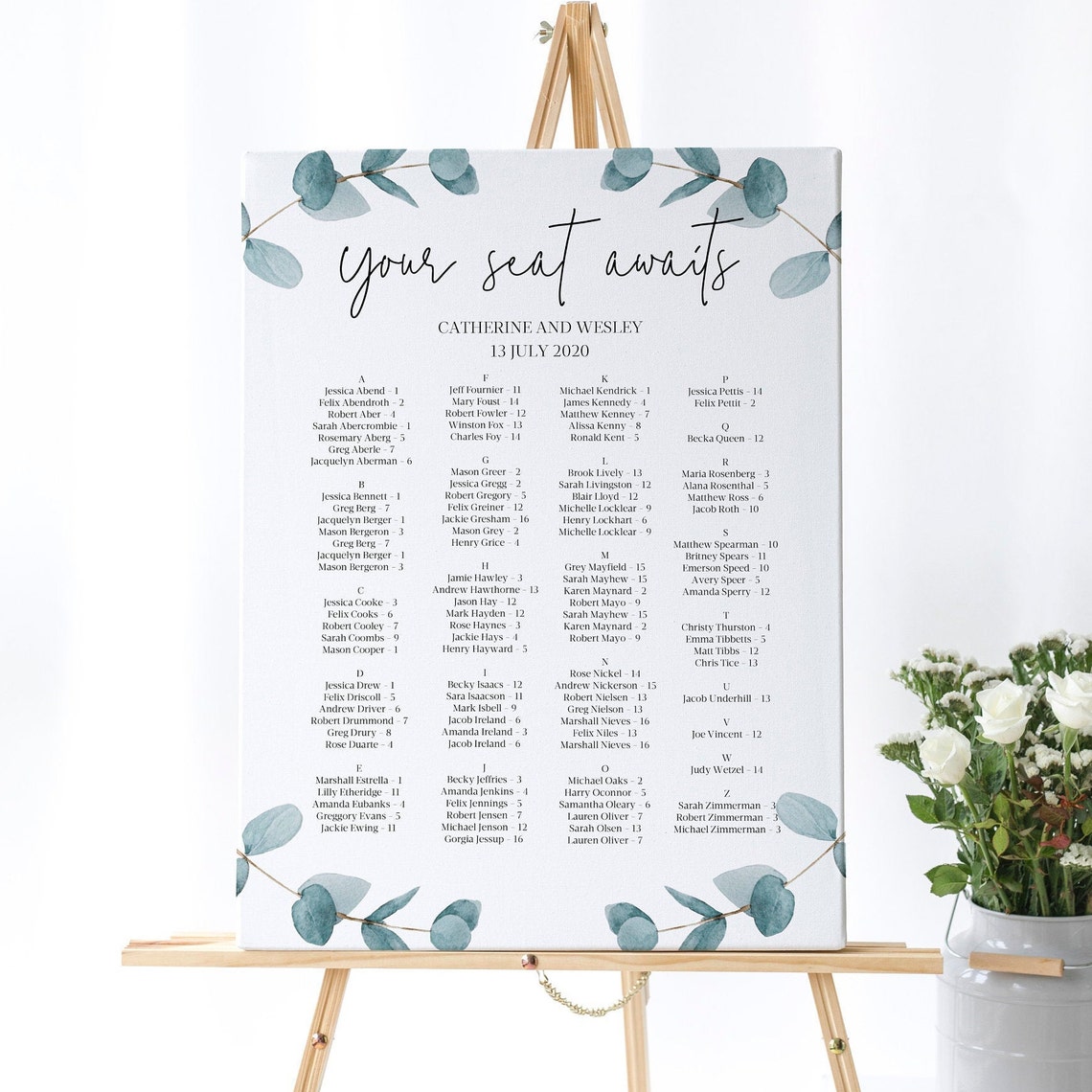 Eucalyptus Seating Chart Sign Wedding Sign Find Your Seat | Etsy