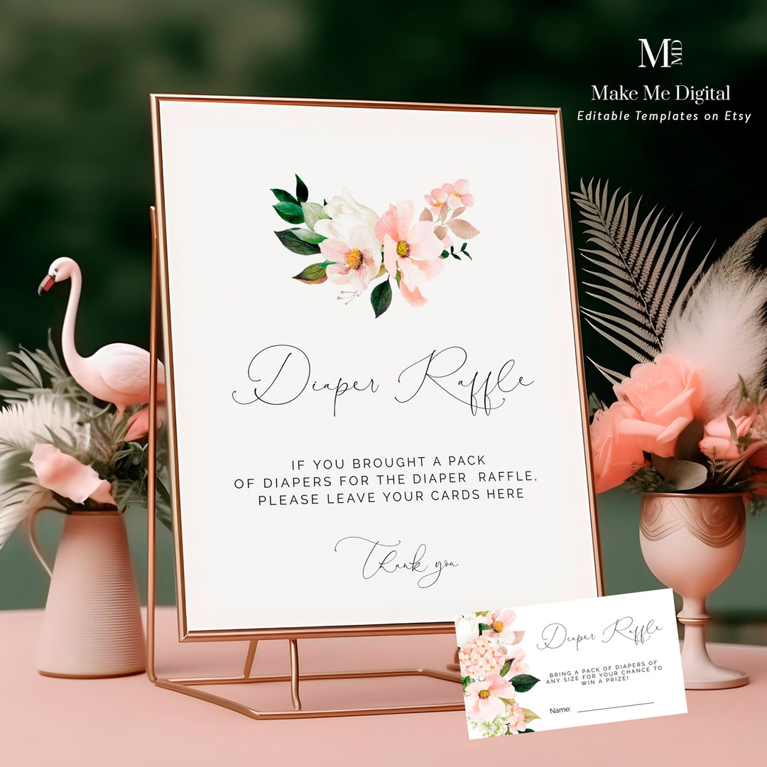 Pink Hydrangea Diaper Raffle Sign & Cards, Magnolia Printable Baby ...