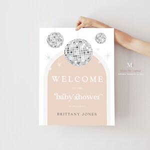 Disco Ball Diva Baby Shower Welcome Sign, Silver Glitter Festival Disco ...