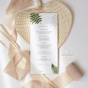 Fern Wedding Menu Template | Editable Fern Wedding Menu | Printable ...