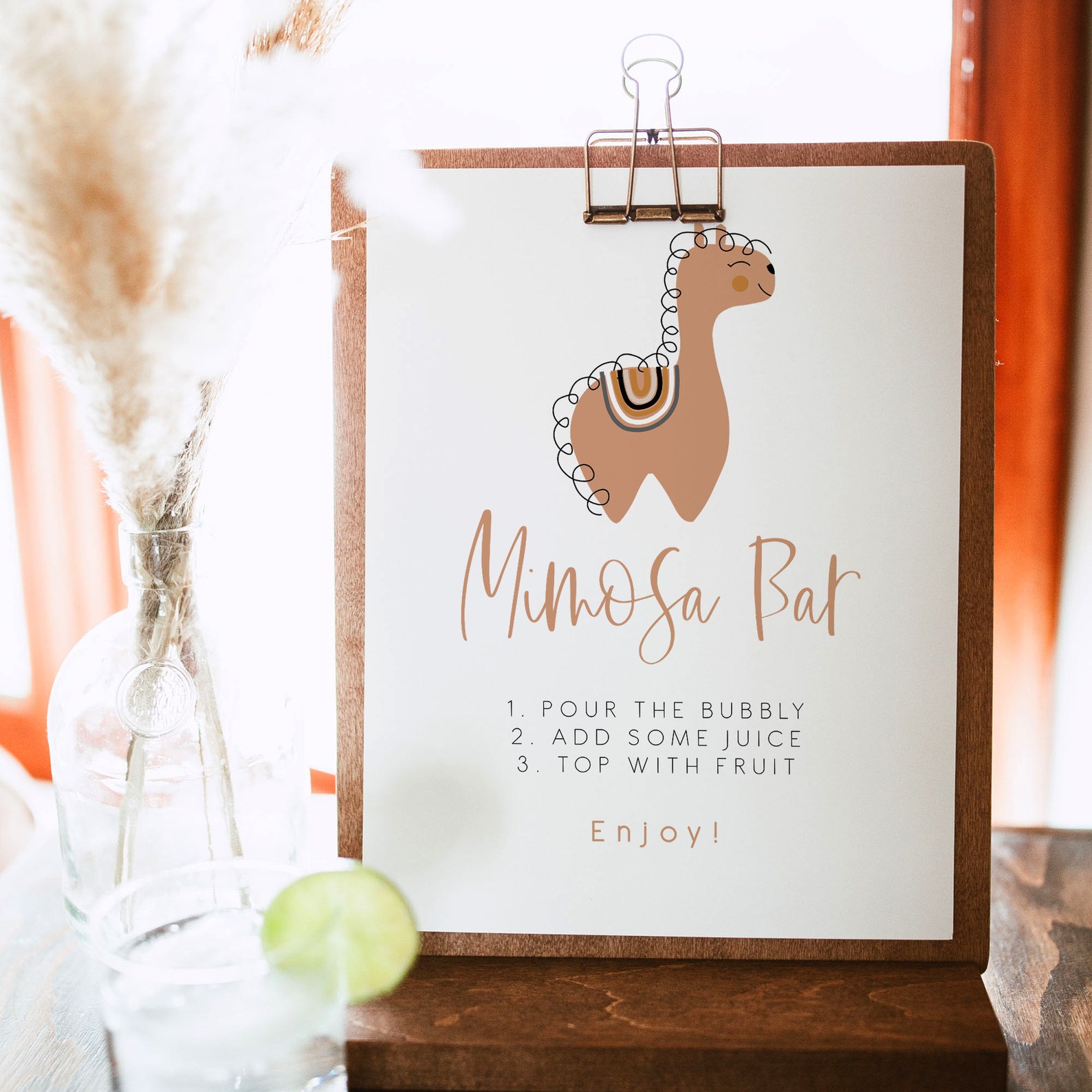 Boho Rainbow Llama Momosa Bar Sign, Bohemian Alpaca Baby Shower Mimosa ...