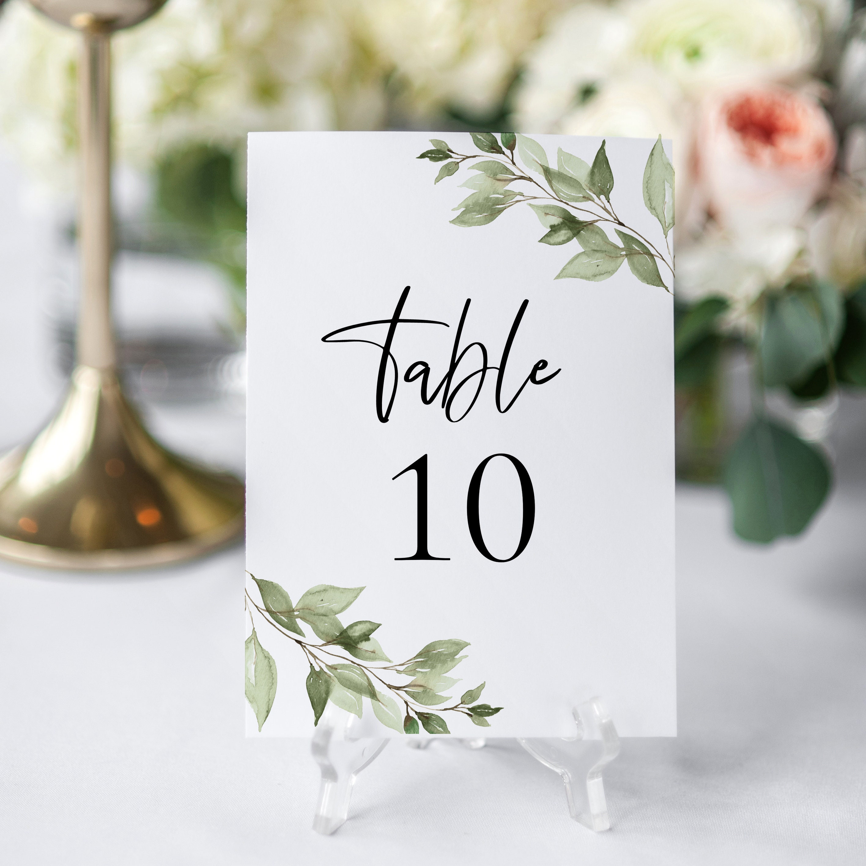 Greenery Table Number Template Printable Sage Wedding Table Number Sign ...