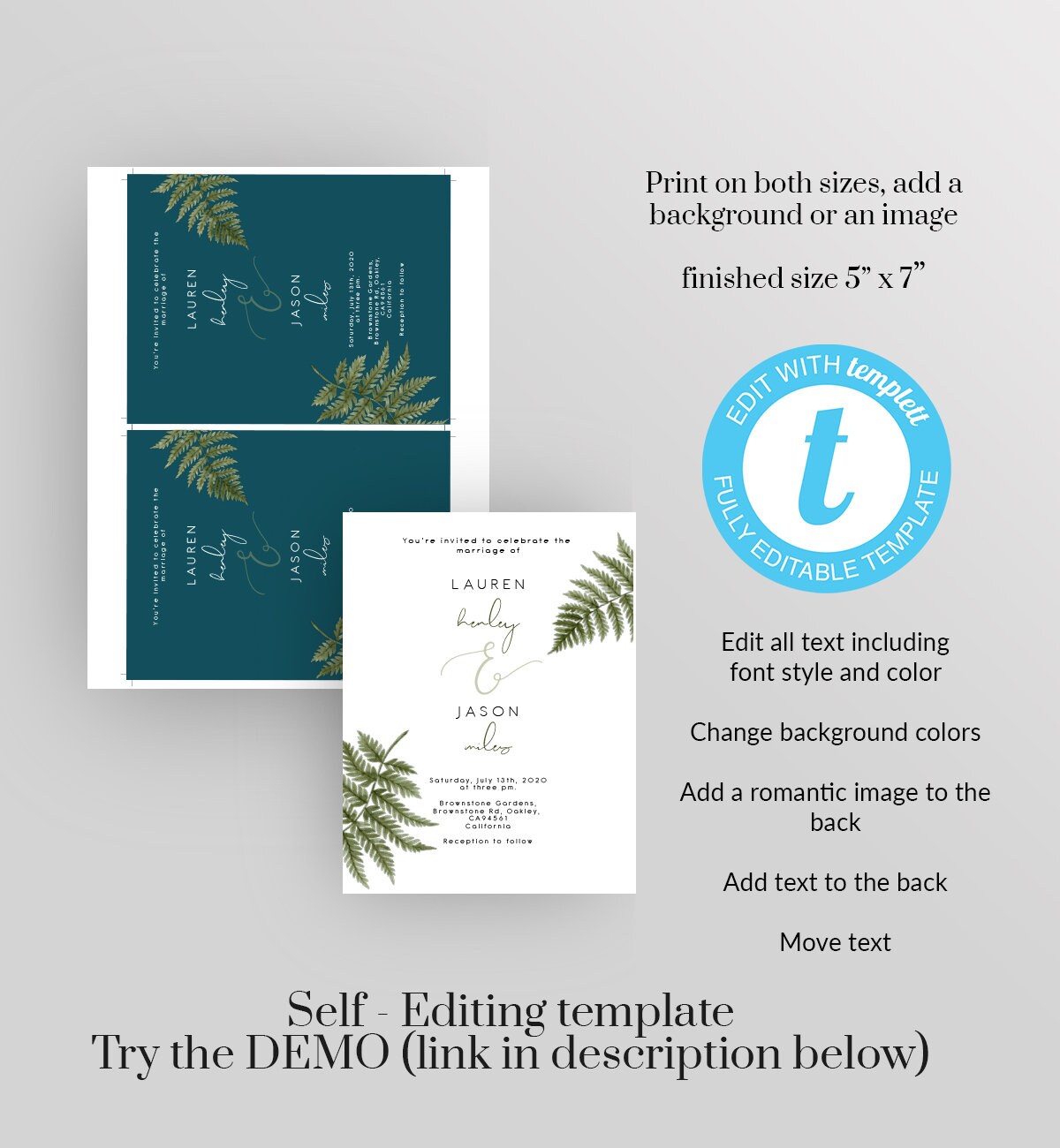 Fern wedding invitation suite fern wedding invitation fern | Etsy