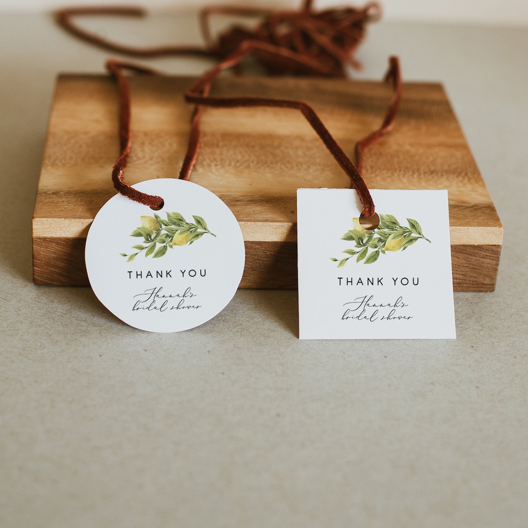 LEMON | Bridal Shower Thank You Tag, Yellow Citrus Drink Circle Tag ...