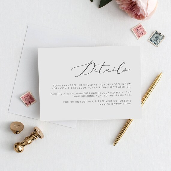 Wedding Details Card Template Minimal Wedding Details Card | Etsy
