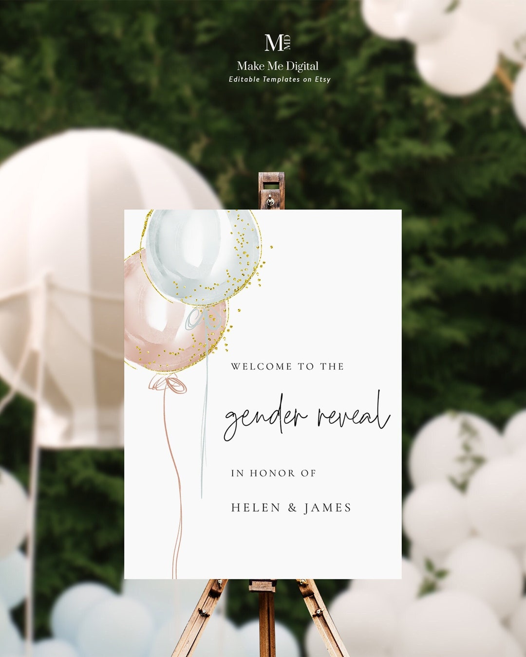 Balloon Gender Reveal Welcome Sign, Delicate Pink & Blue Welcome Sign ...