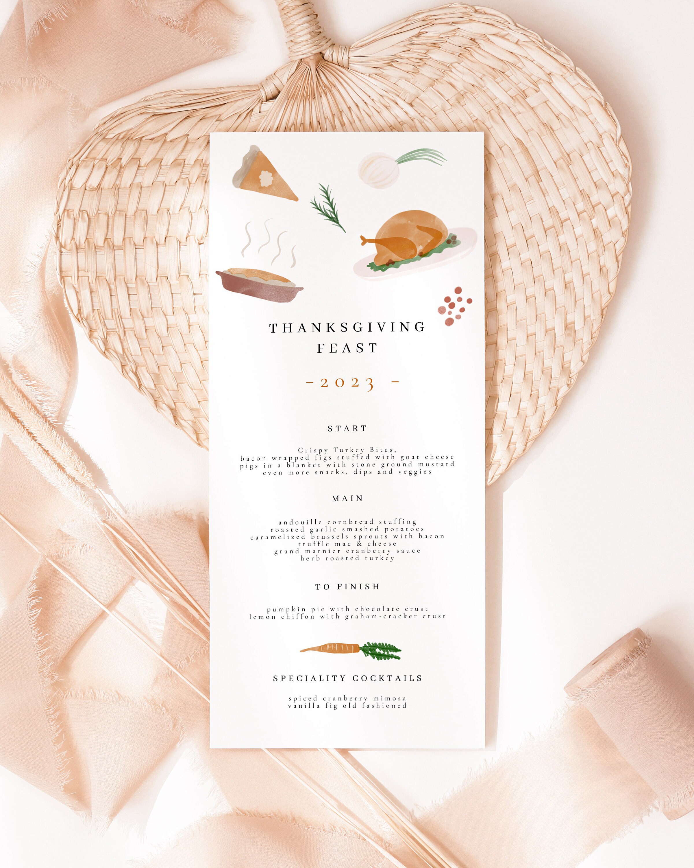 Thanksgiving Menu 2024, Printable Menu Card for Friendsgiving, Minimal ...