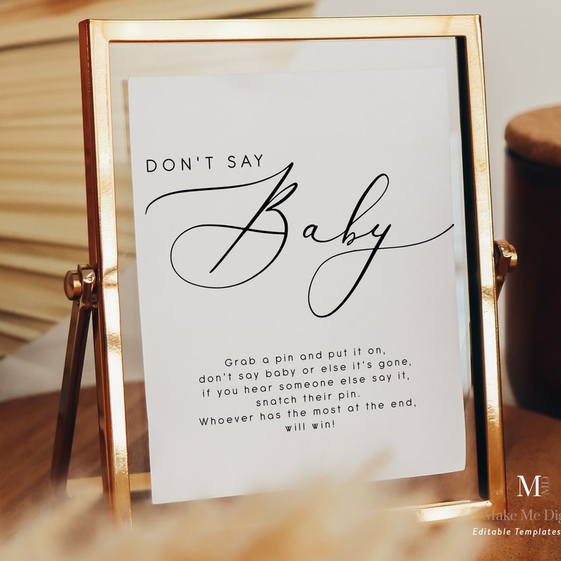 Don't Say Baby Game Sign Printable, Elegant Calligraphy Baby Shower ...