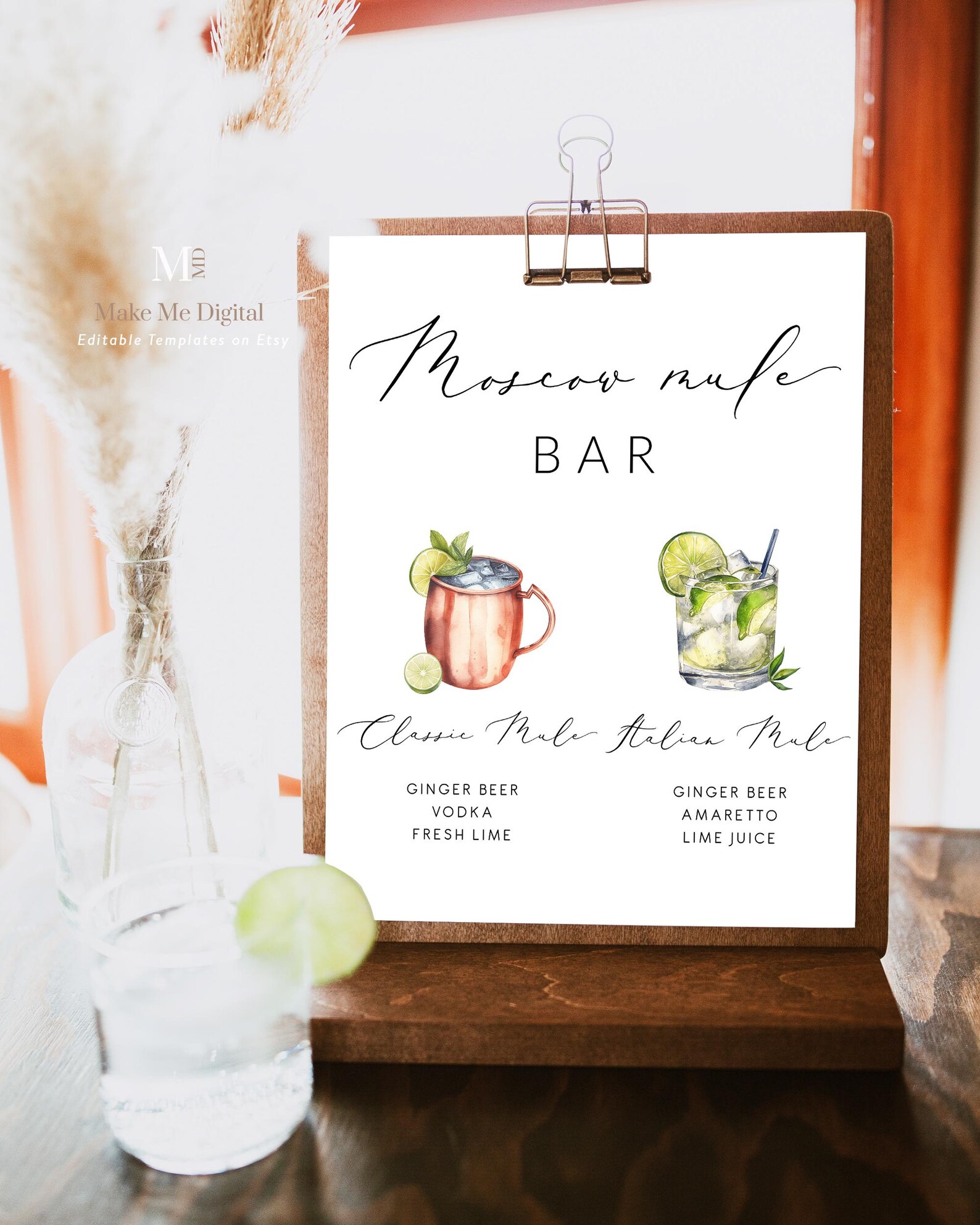 Elegant Calligraphy Wedding Moscow Mule Sign, Modern Drinks Sign ...