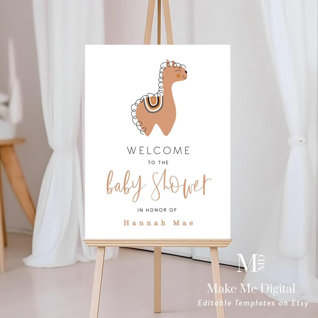 Boho Llama Baby Shower Welcome Sign, Bohemian Alpaca Baby Shower ...