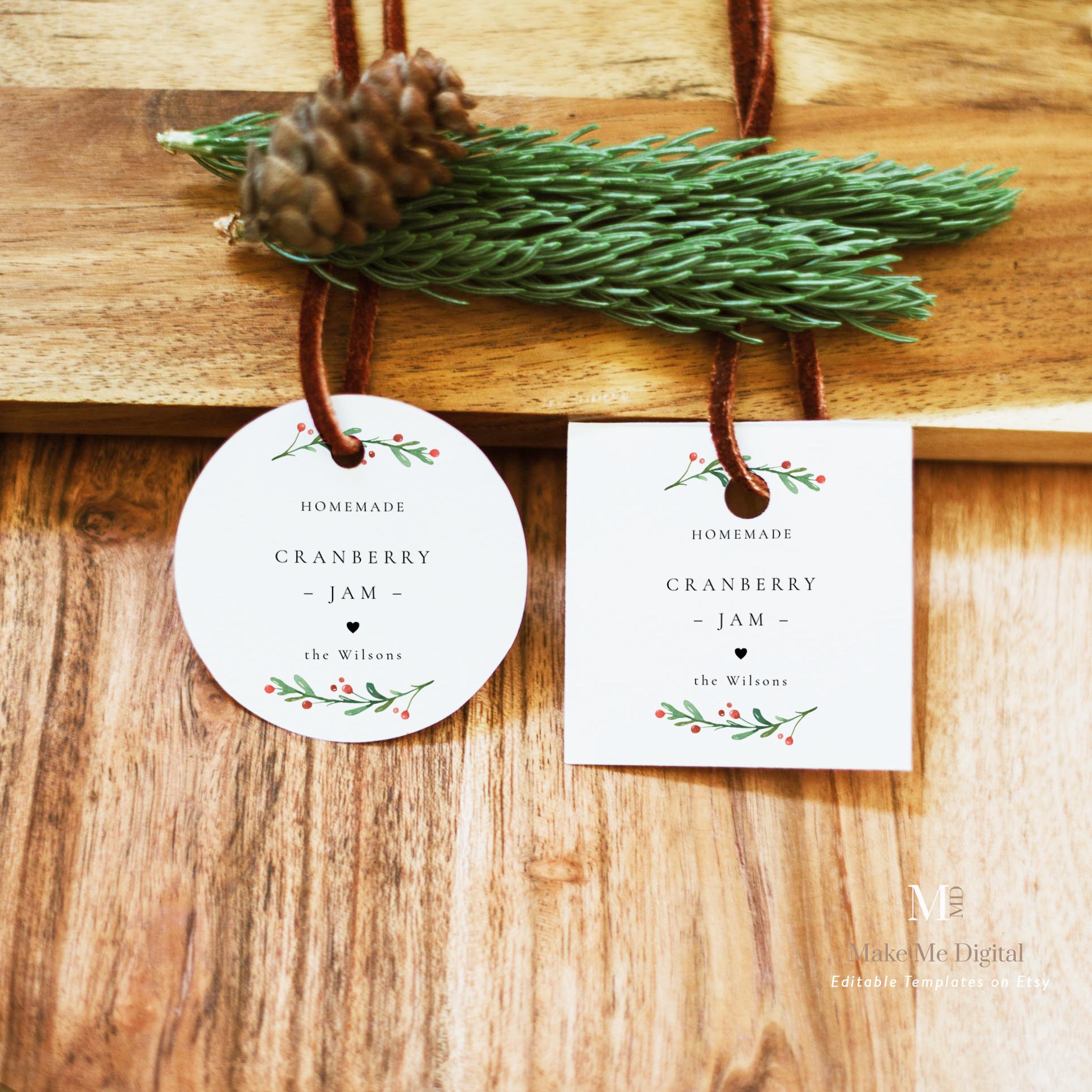 Christmas Homemade Jam Tag, Cranberry Gift Circle Tag, Printable Square ...