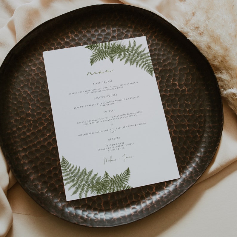 Fern Wedding Menu Template Editable Fern Wedding Menu - Etsy