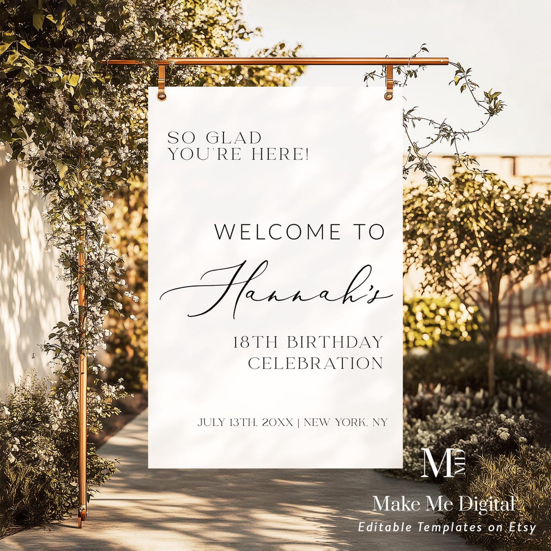 Minimalist Birthday Welcome Sign Printable, Birthday Welcome Template ...