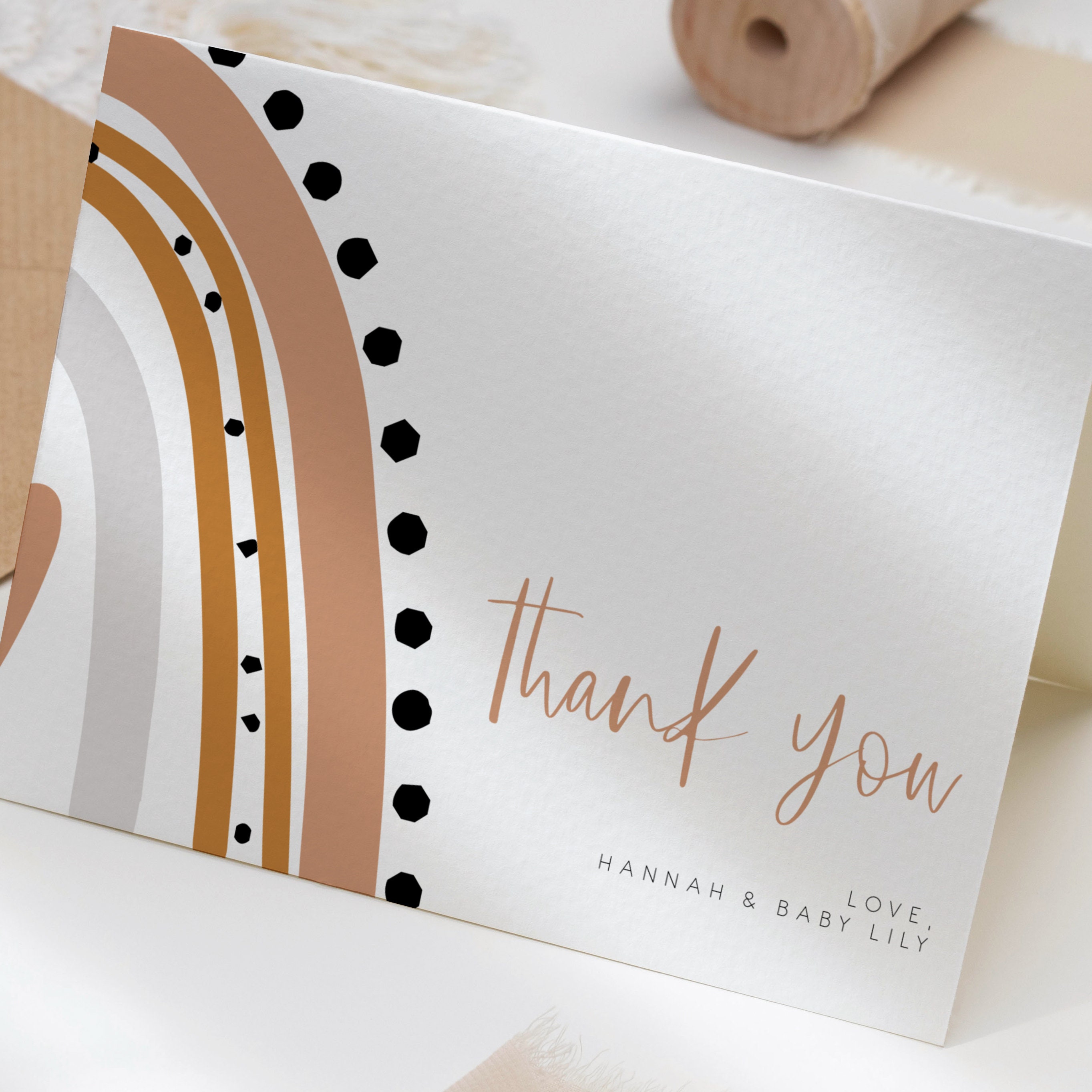 BOBO | Boho Rainbow Thank You Card, Bohemian Rainbow Baby Shower Thank ...