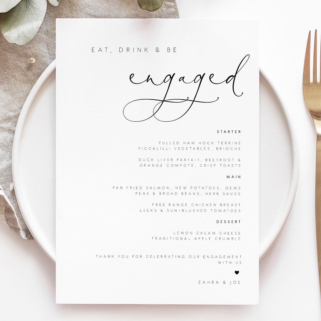 Contemporary Engagement Party Menu Modern wedding engagement | Etsy