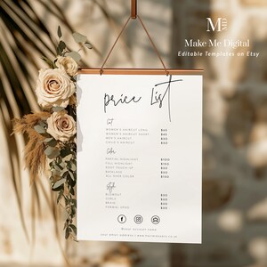 Modern Calligraphy Price List Sign Template, Small Business Price List ...