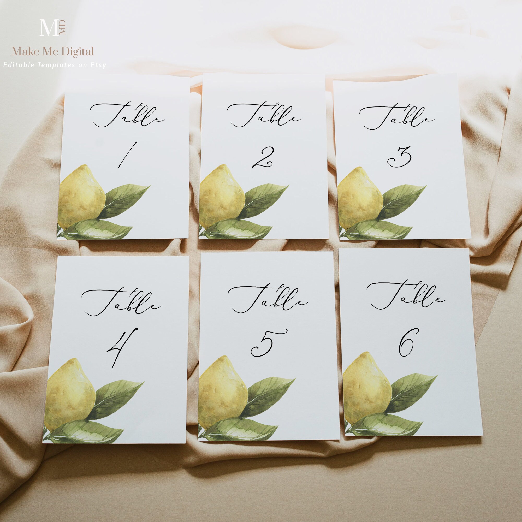 Yellow Lemon Table Number, Printable Wedding Table Number Template ...