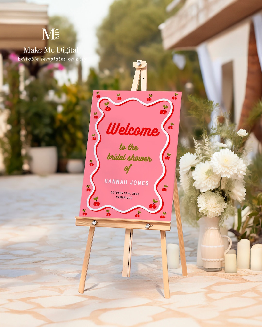 Cherry Valentine Bridal Shower Welcome Sign Template, Red Pink Cherry ...