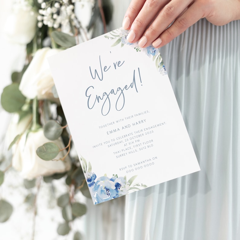 Pastel Blue Engagement Party Invitation Rustic Floral Wedding We're ...