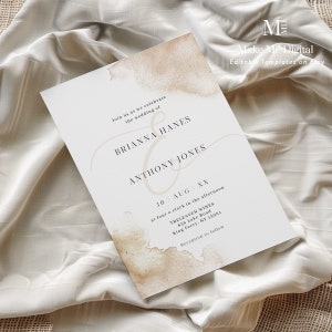 Boho Beige Wedding Invite, Unique Wedding Invitation Printable, Simple ...