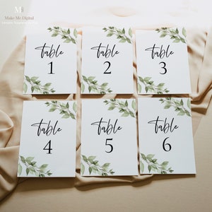 Greenery Table Number Template Printable Sage Wedding Table Number Sign ...