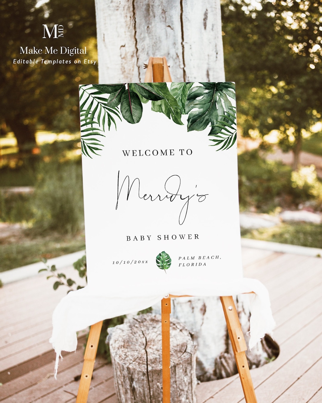 Tropical Leaves Baby Shower Welcome Sign, Editable Welcome Sign, Palm ...
