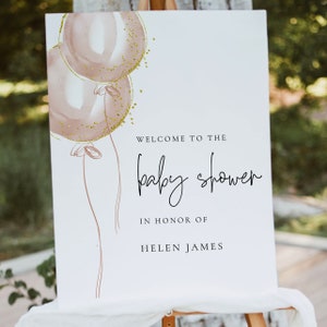 Pink Balloon Baby Shower Welcome Sign, Delicate Birthday Welcome Sign ...