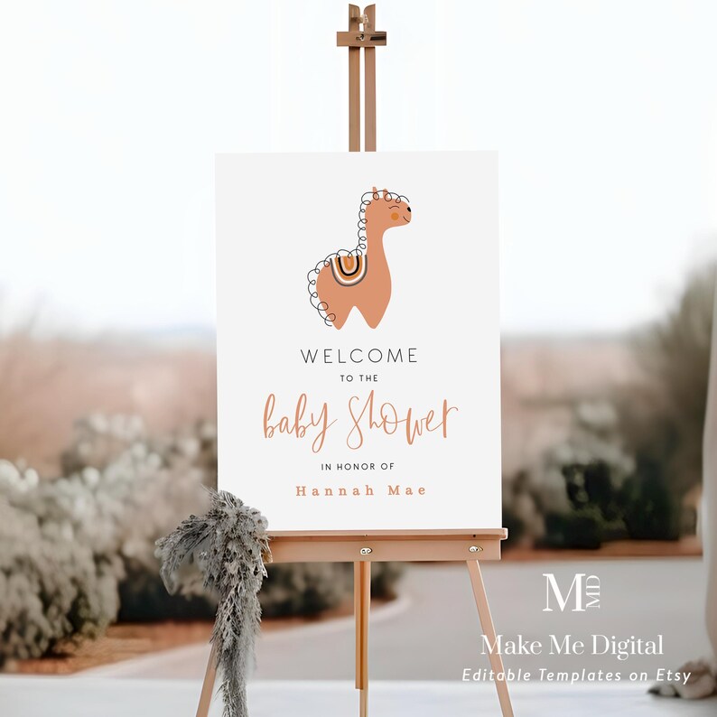 Boho Llama Baby Shower Welcome Sign, Bohemian Alpaca Baby Shower ...