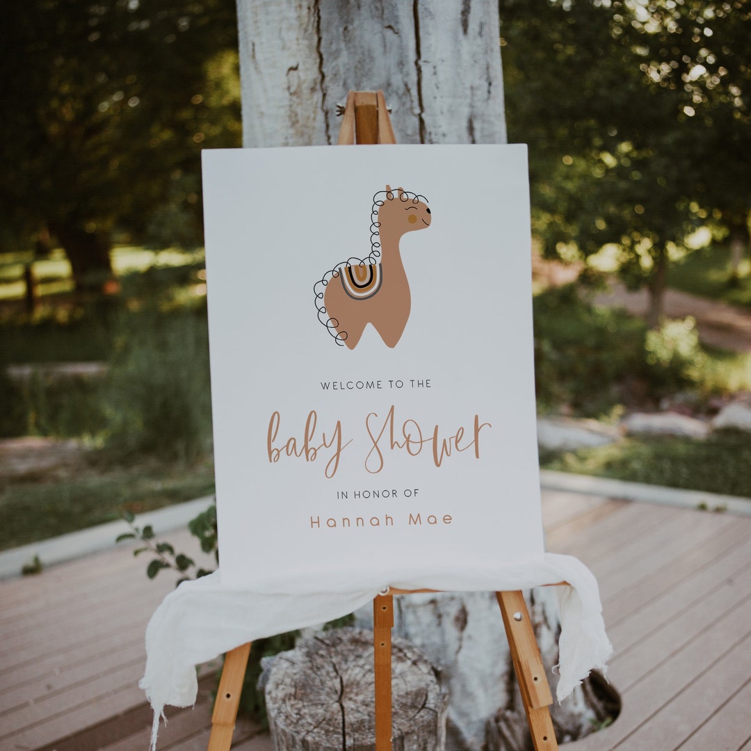 Boho Llama Baby Shower Welcome Sign, Bohemian Alpaca Baby Shower ...