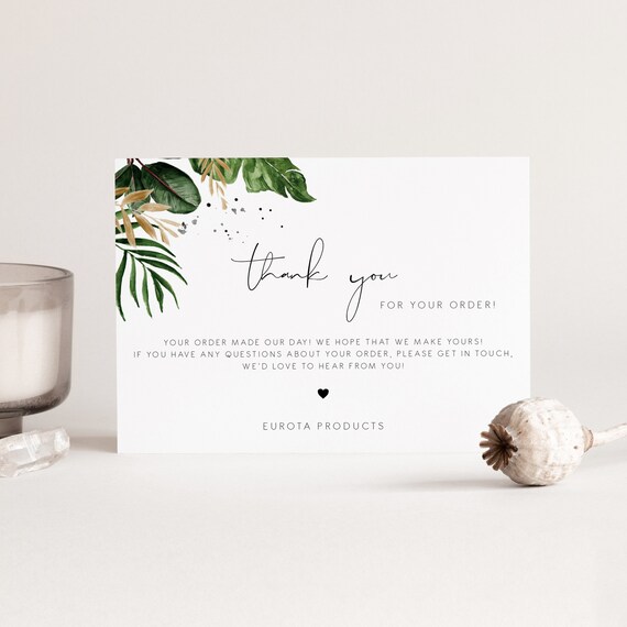 Tropical Thank You Card Template Editable Thank You for Your | Etsy