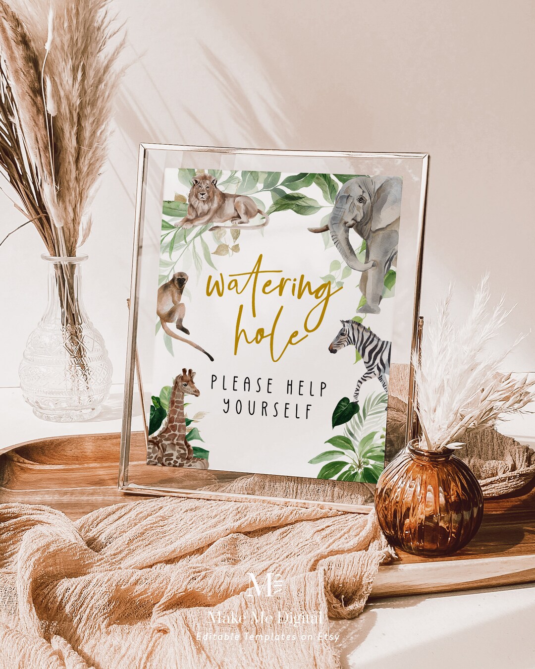 Watering Hole Sign Safari Animal Baby Shower Jungle African, Printable ...