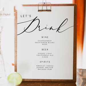 Elegant Calligraphy Bar Menu Wedding Sign | Modern Wedding Bar Template ...