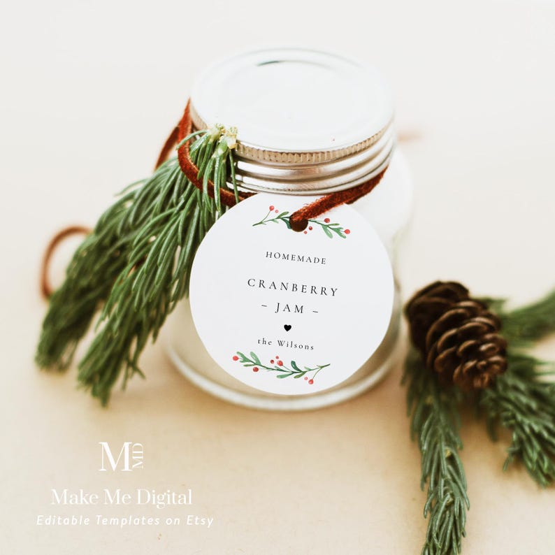 Christmas Homemade Jam Tag, Cranberry Gift Circle Tag, Printable Square ...