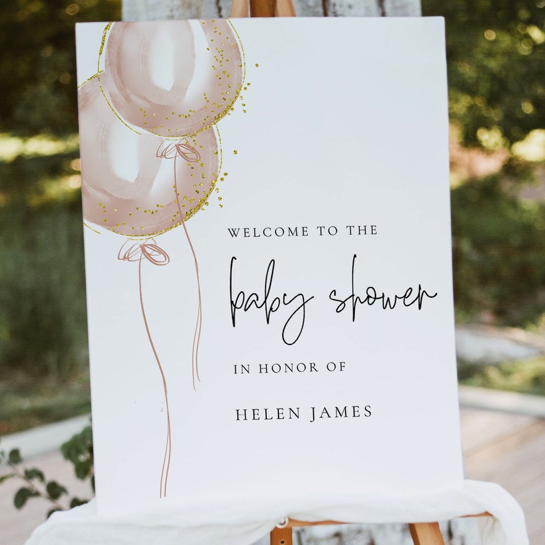 Pink Balloon Baby Shower Welcome Sign Delicate Birthday - Etsy