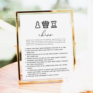 Elegant Calligraphy Chess Game Sign, Modern Chess Table Game Rules Sign ...