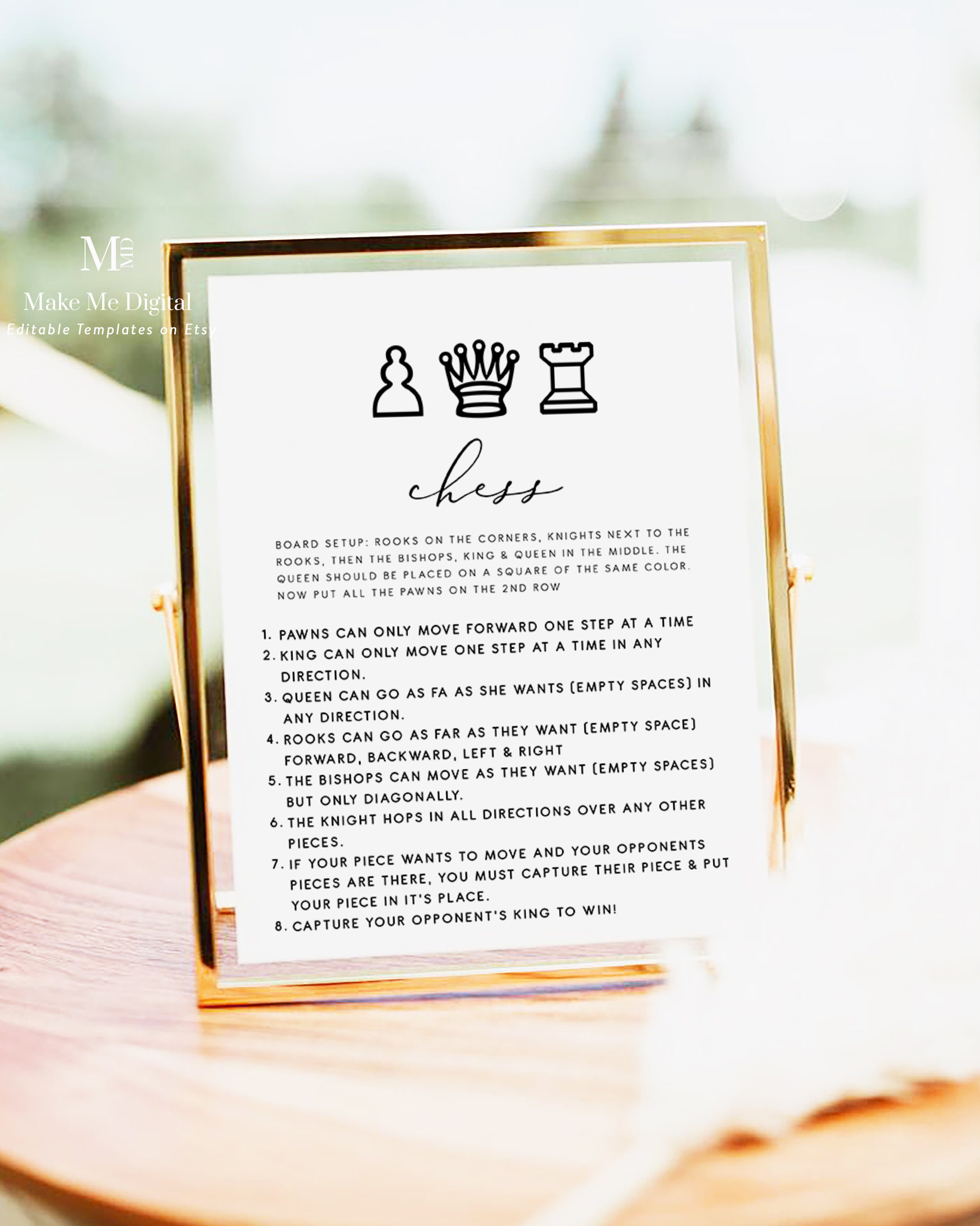 Elegant Calligraphy Chess Game Sign, Modern Chess Table Game Rules Sign ...