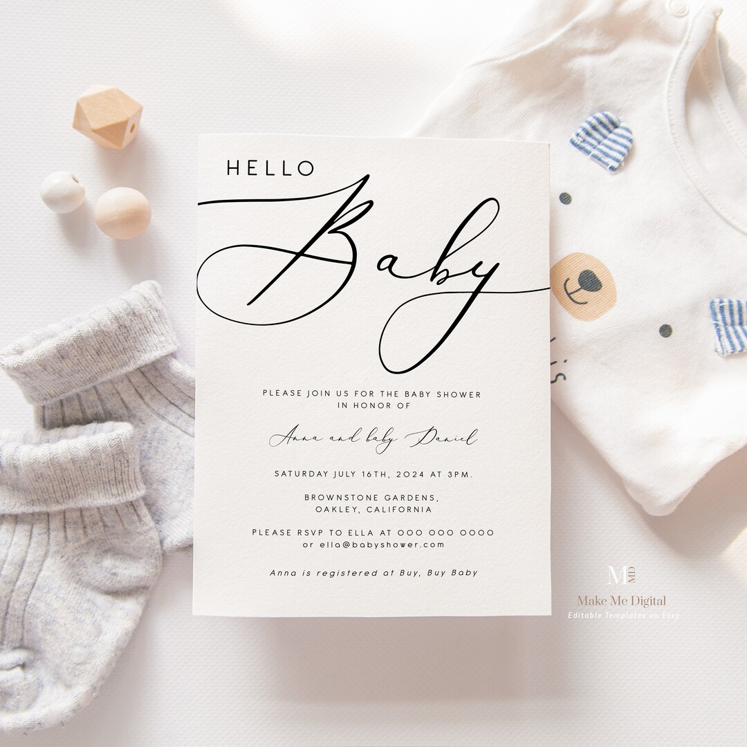 Elegant Calligraphy Baby Shower Invite Template Modern Classic Baby ...