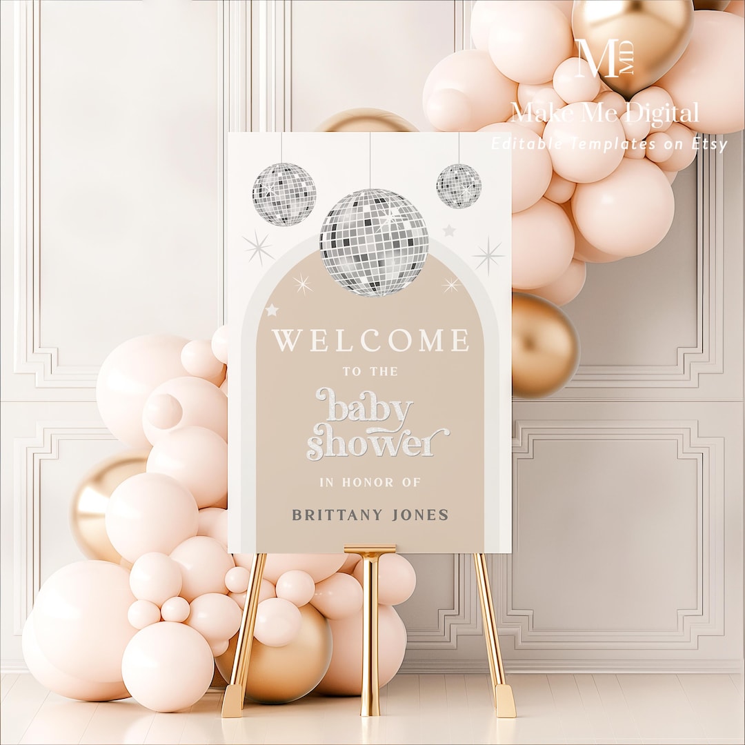 Disco Ball Diva Baby Shower Welcome Sign, Silver Glitter Festival Disco ...