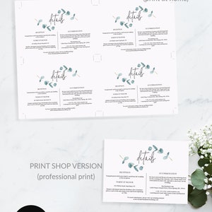 Eucalyptus Greenery Details Card, Wedding Details Card, Wedding ...