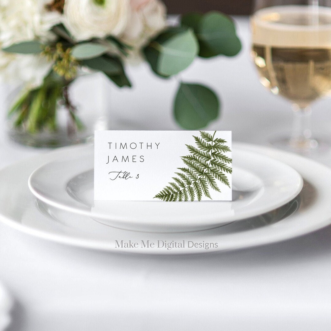 Fern Wedding Place Cards Wedding Fern Name Cards Editable Templett ...