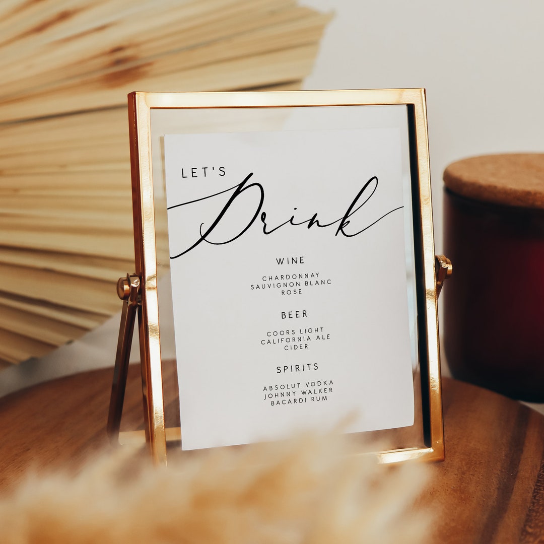 Elegant Calligraphy Bar Menu Wedding Sign | Modern Wedding Bar Template ...