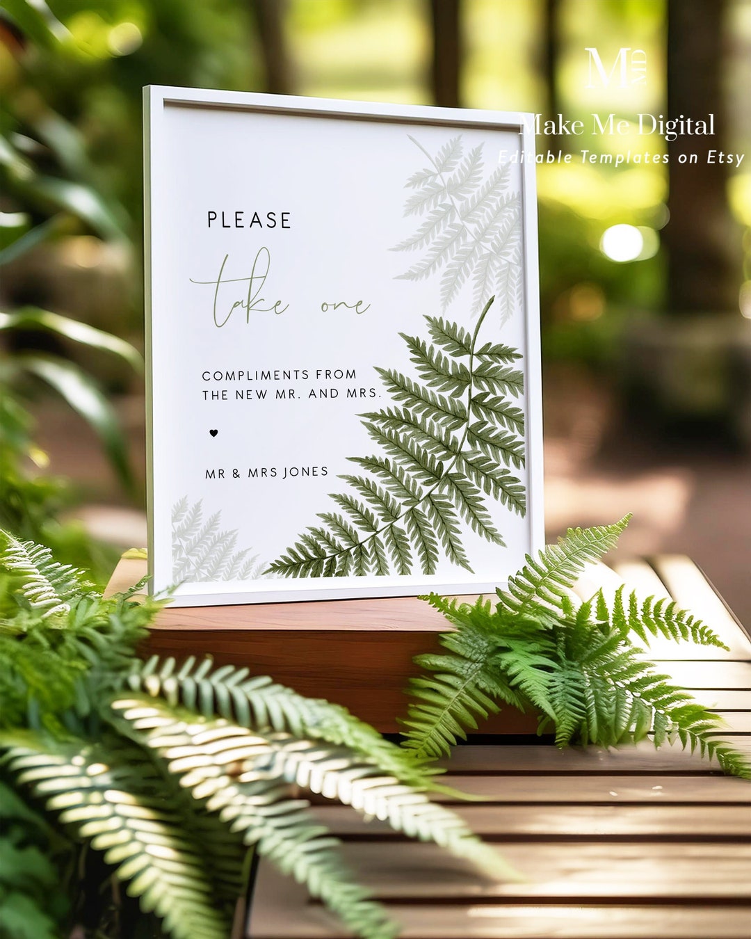 Fern Please Take One Sign, Editable Wedding Favour Sign, Green Fern ...