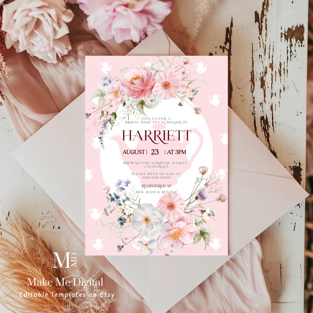 Cottagecore Bridal High Tea Party Invitation, Lady Pastel Florals ...