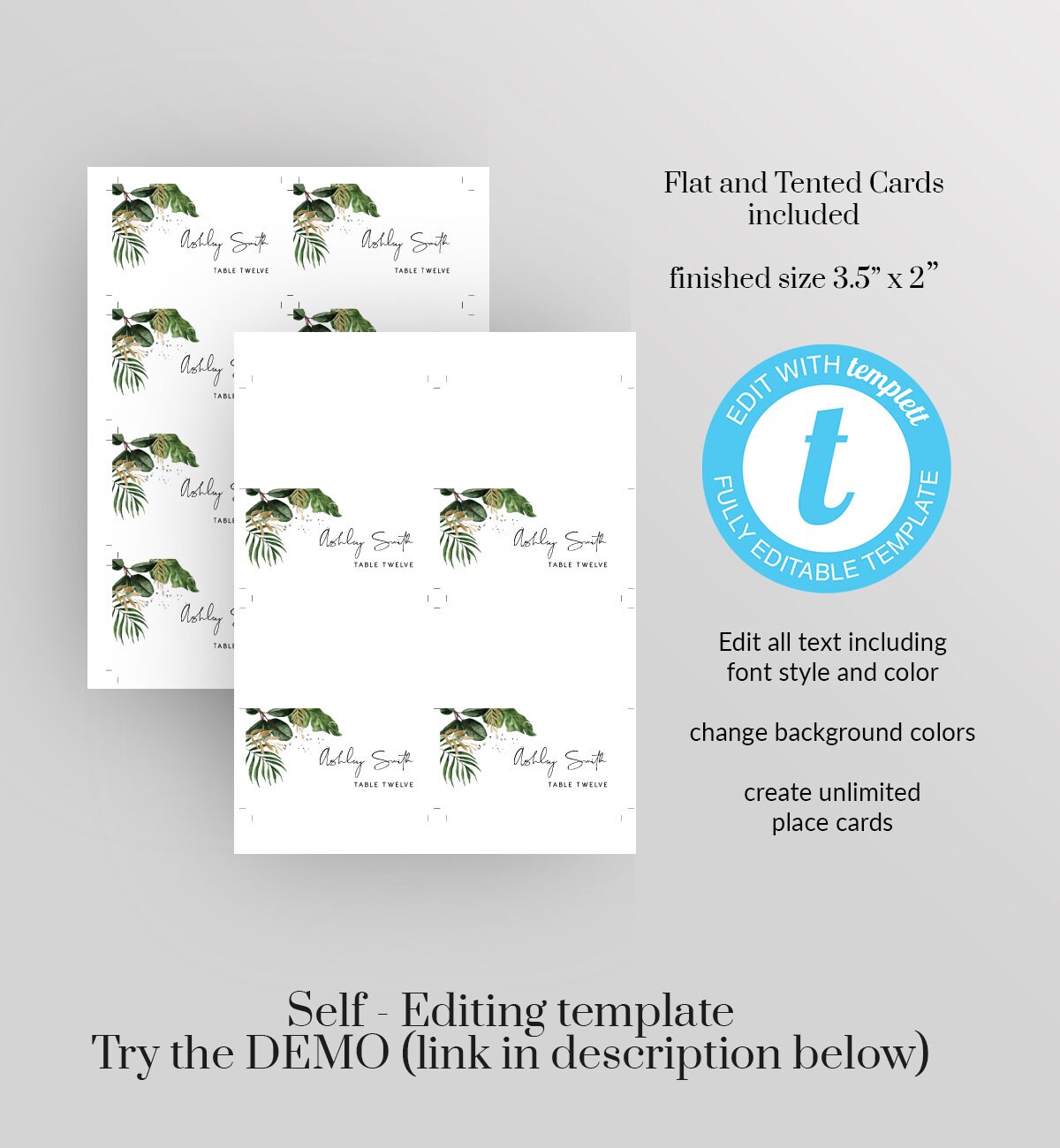 Tropical Place Card Template INSTANT DOWNLOAD Printable | Etsy