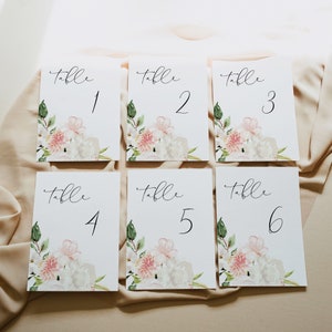 Pink Floral Table Number Template, Printable Blush Wedding Table Number ...